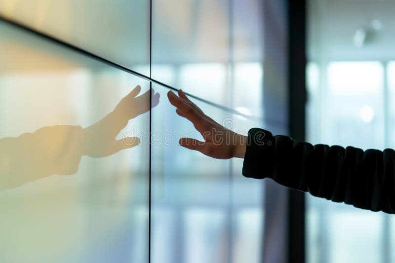 Person Touching a Seamless, Interactive Touchscreen Wall Panel Stock ...