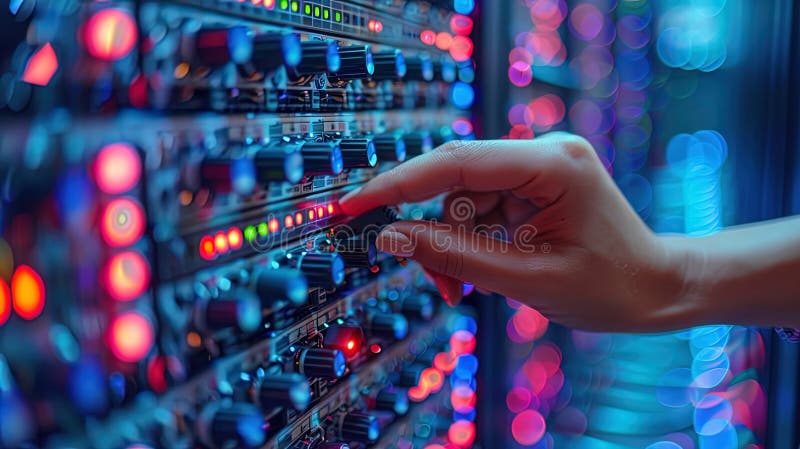 Person Touching Server in Server Room Stock Illustration - Illustration ...