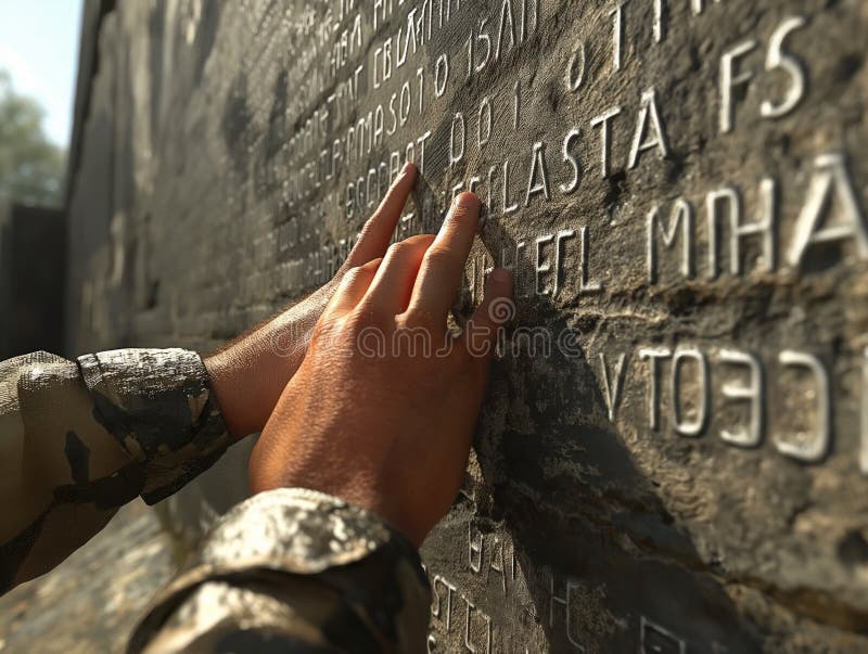 A Person is Touching a Stone Wall with Their Hand Stock Illustration ...