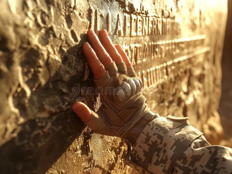 A Person is Touching a Stone Wall with Their Hand Stock Illustration ...