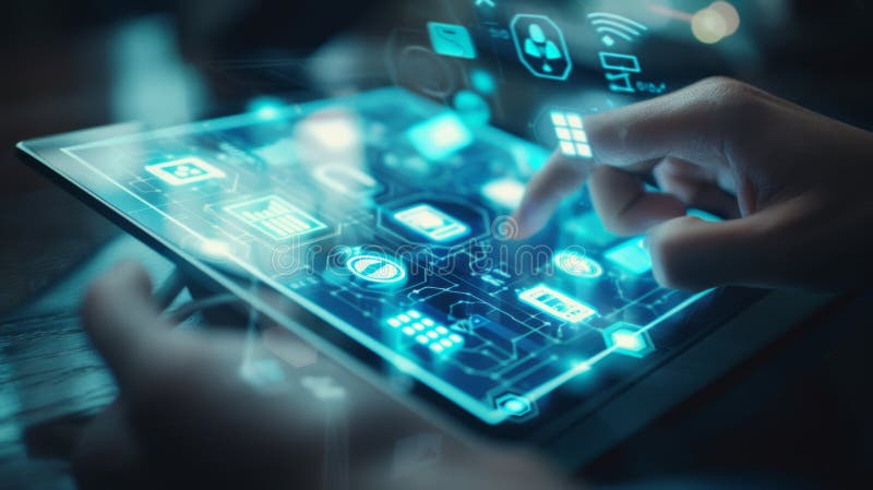 A Person is Touching a Tablet with Icons on it, AI Stock Photo - Image ...