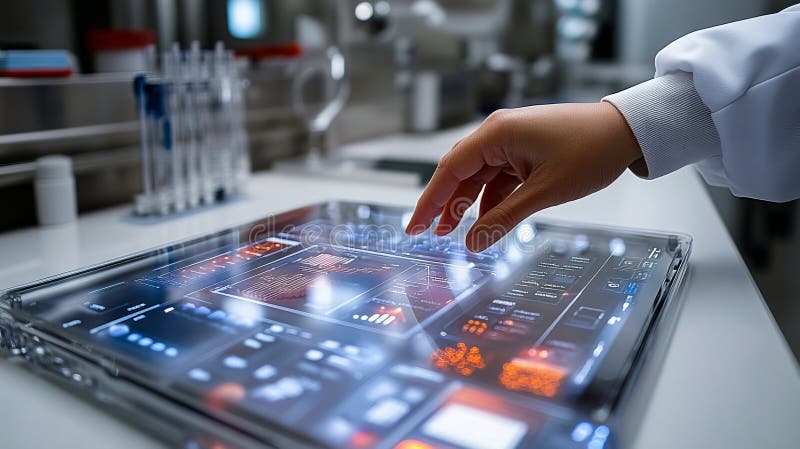 A Person Touching a Touch Screen in a Laboratory., a Person Touching a ...