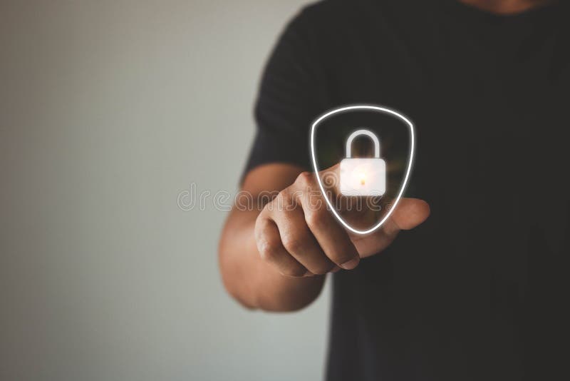 Person Touching Virtual Button a Shield with a Lock Symbol, Concept ...