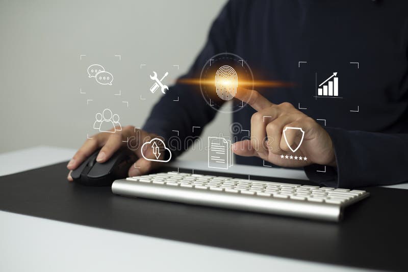 Person Touching Virtual Screen To Scan Fingerprints, Digital ...
