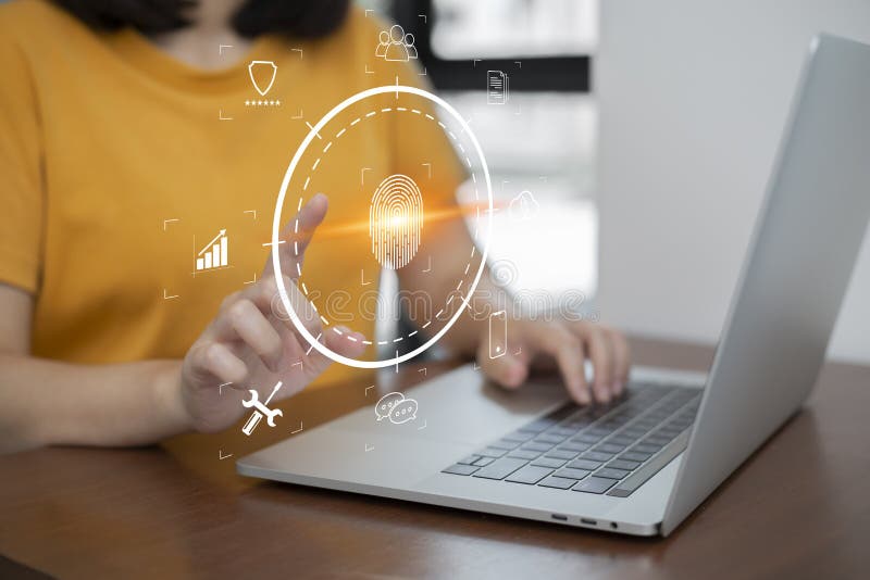Person Touching Virtual Screen To Scan Fingerprints, Digital ...