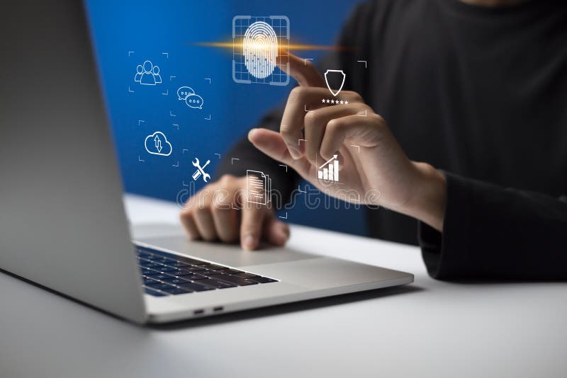 Person Touching Virtual Screen To Scan Fingerprints, Digital ...