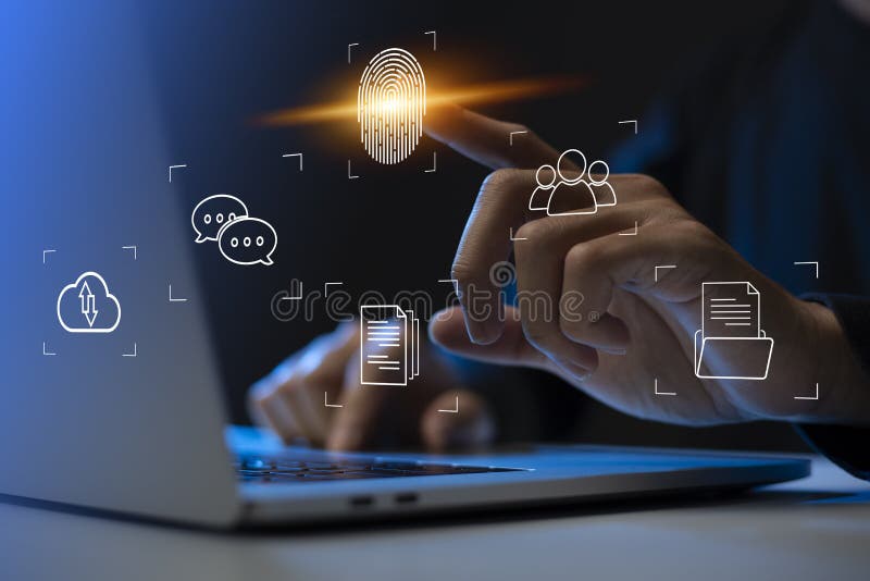 Person Touching Virtual Screen To Scan Fingerprints, Digital ...
