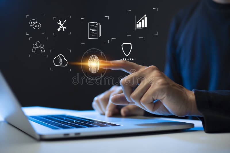 Person Touching Virtual Screen To Scan Fingerprints, Digital ...