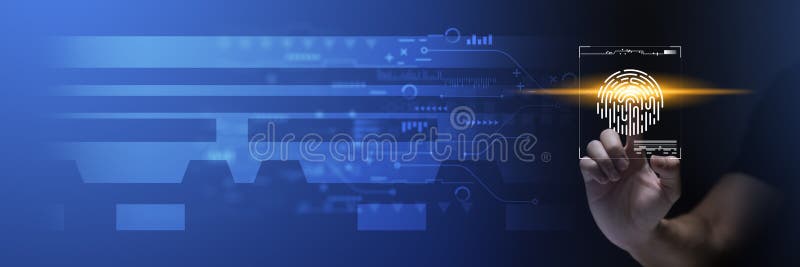 Person Touching Virtual Screen To Scan Fingerprints, Digital ...
