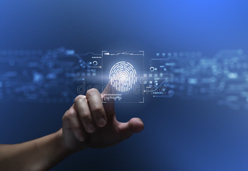Person Touching Virtual Screen To Scan Fingerprints, Digital ...