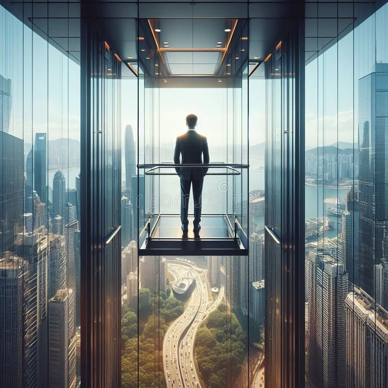 Person in a Transparent Elevator a Person Inside a G Stock Illustration ...