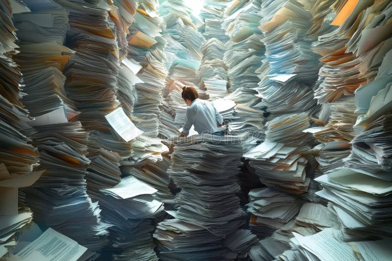 A Person Trapped in a Mountain of Paperwork Stock Illustration ...