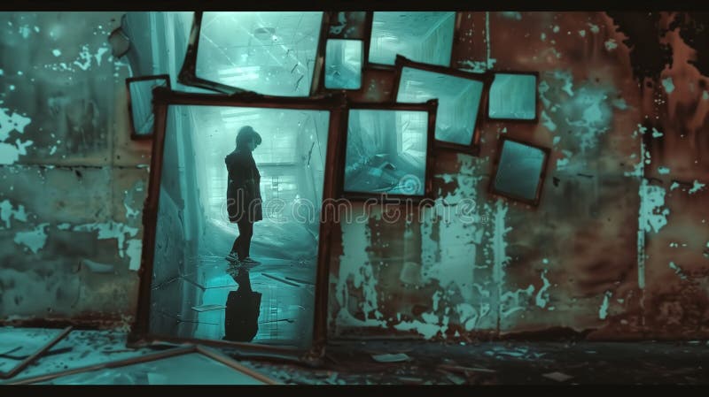 A Person Trapped in a Room Full of Distorted Mirrors, Each Refle Stock ...