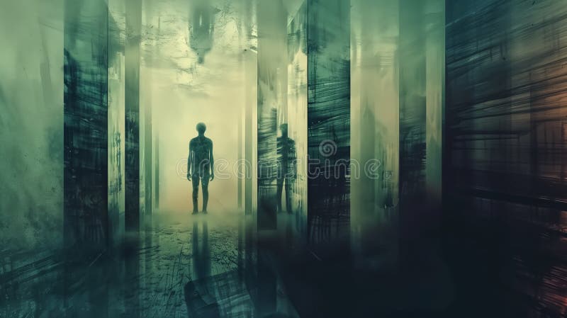 A Person Trapped in a Room Full of Distorted Mirrors, Each Refle Stock ...