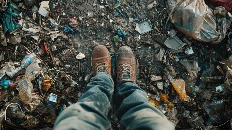 Person on trash heap stock image. Image of health, ecofriendly - 375126371