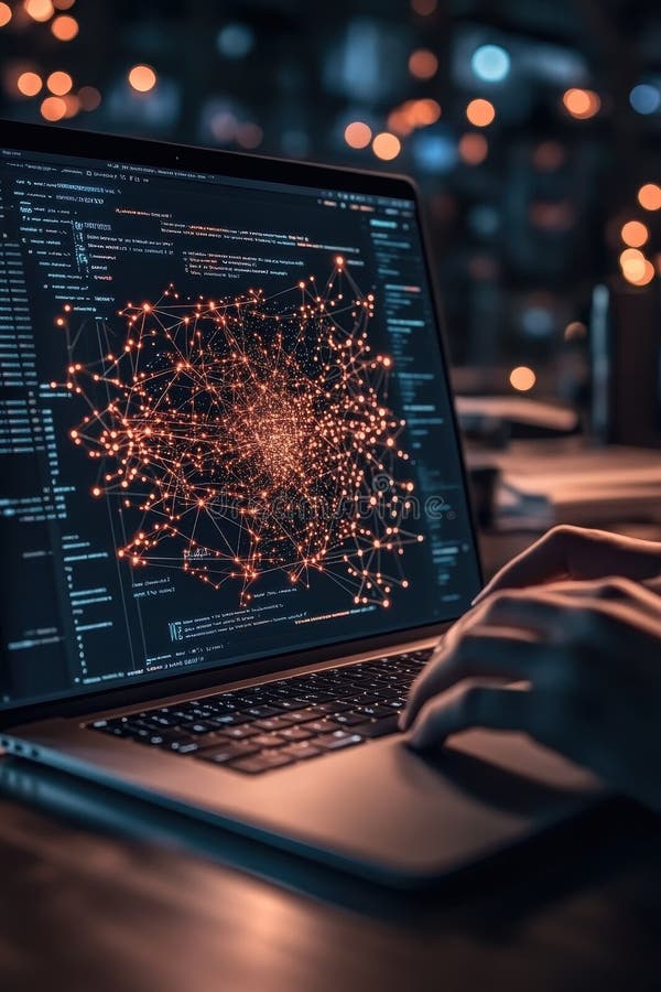 Person Types Code on Screen. Cybersecurity Protection Awareness ...