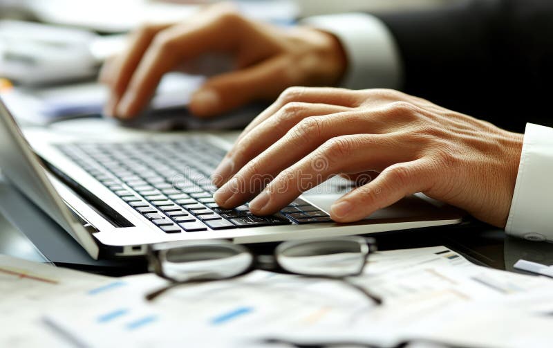 A Person Types on a Keyboard with a Ring on Their Finger Stock Image ...