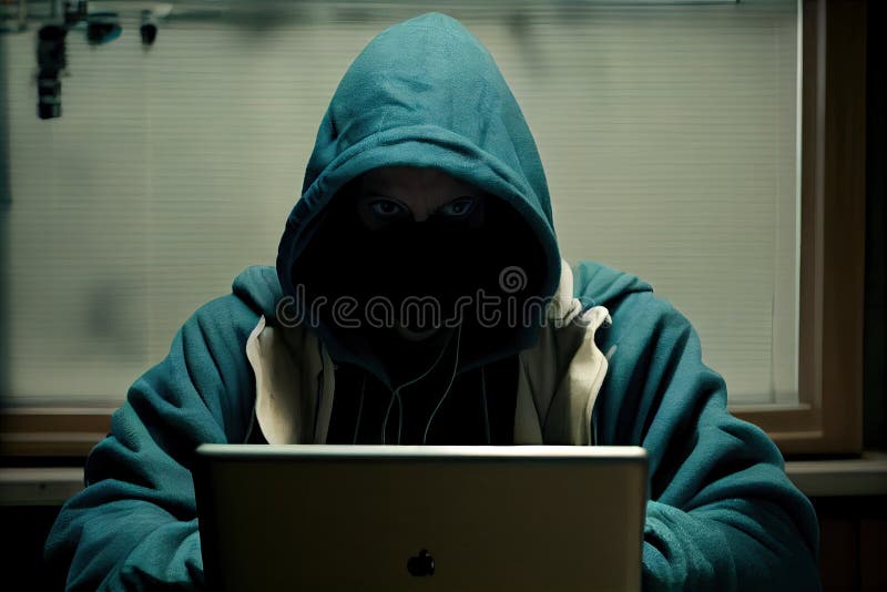 Person, Typing Furiously on Computer, with Hoodie Shielding Their Face ...