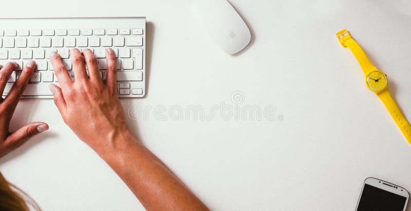 Person Typing on Keyboard at Desk Stock Image - Image of table, time ...