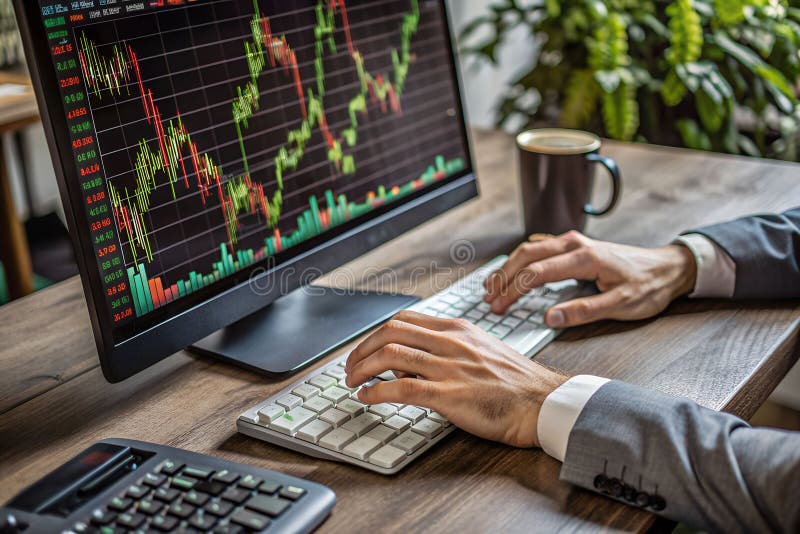 A Person is Typing on a Keyboard in Front of a Computer Screen ...