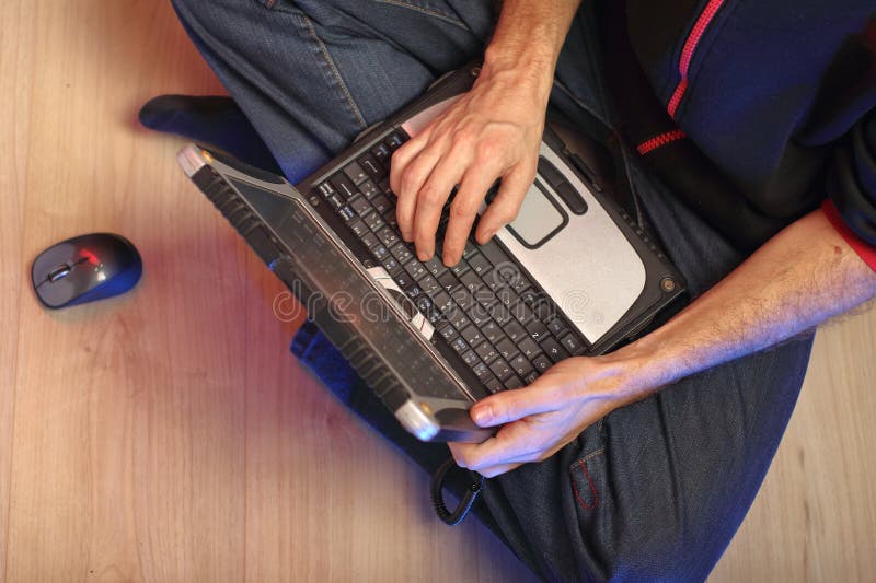Person Typing on the Keyboard of an Old Laptop Stock Image - Image of ...