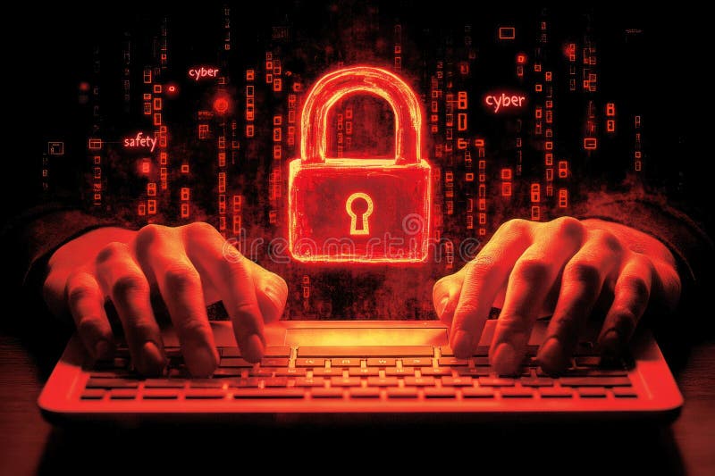 A Person is Typing on a Keyboard with a Red Lock on the Screen Stock ...