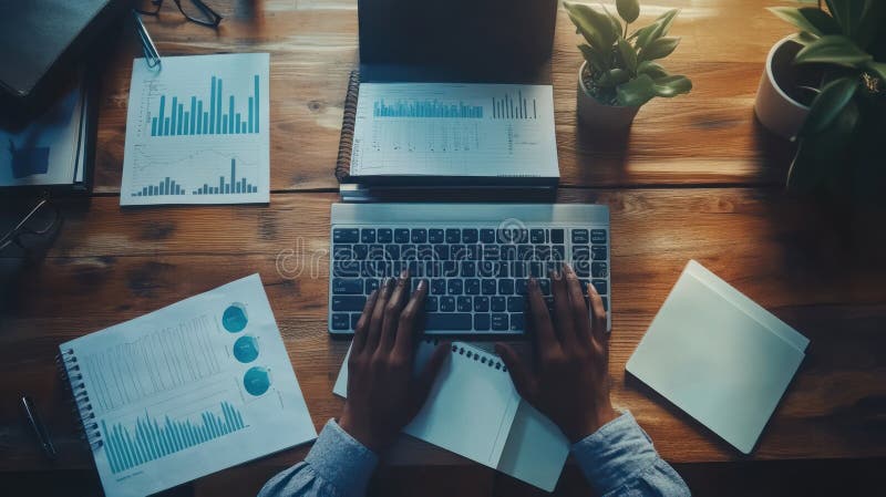 A Person is Typing on a Keyboard, with Their Hands Visible on the Table ...