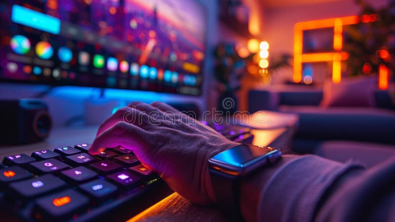 A Person is Typing on a Keyboard while Wearing a Smart Watch on Their ...