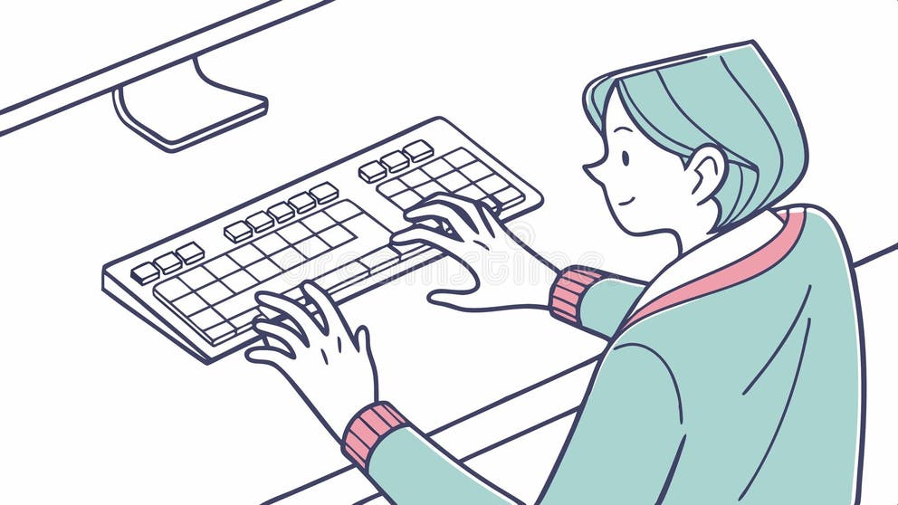 Person Typing on Keyboard, Work and Digital Technology Vector Design ...