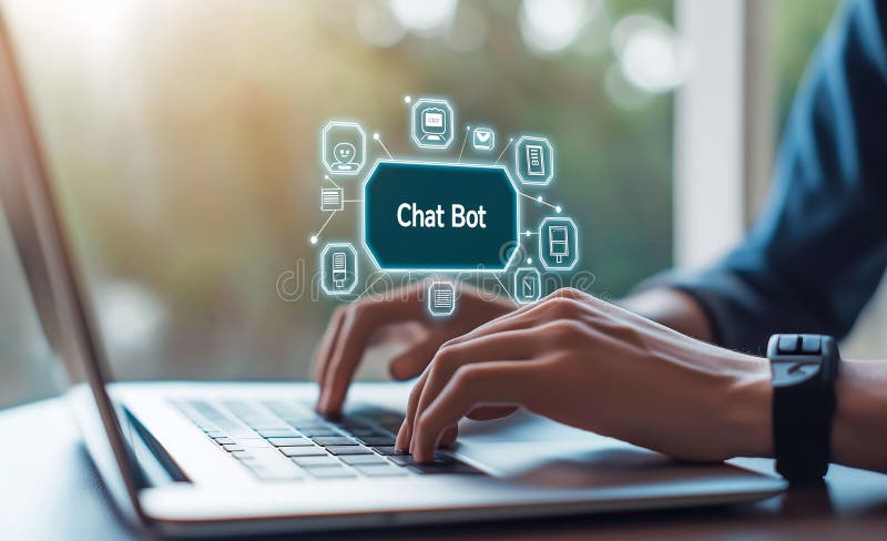 Person Typing on Laptop with Chatbot Interface Displayed Showcasing ...