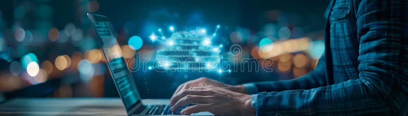 Person Typing on Laptop with Cloud Icon Stock Illustration ...