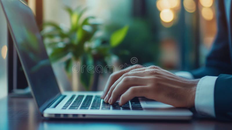 Person Typing on Laptop with Array of Electronic Devices. Generative Ai ...