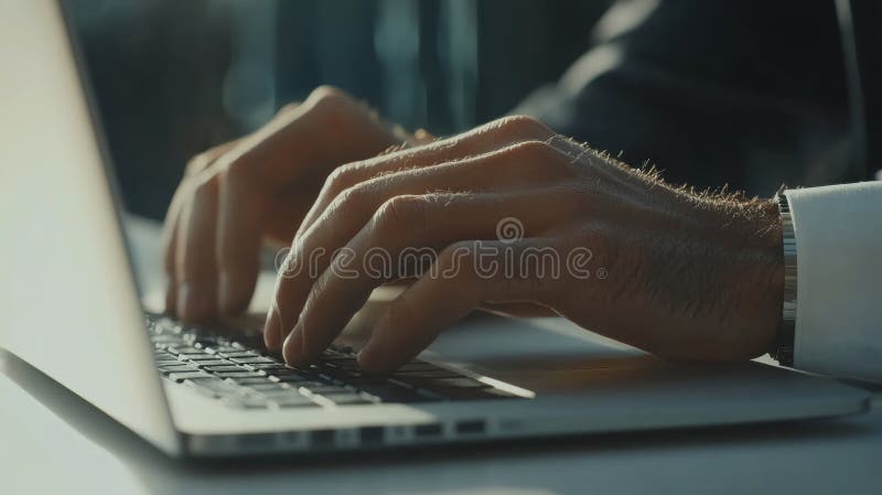 Person Typing on Laptop with Array of Electronic Devices. Generative Ai ...