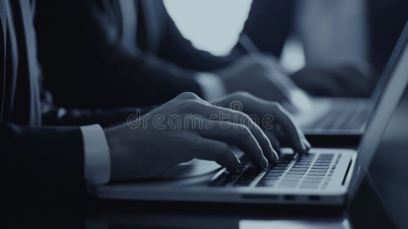 Person Typing on Laptop with Array of Electronic Devices. Generative Ai ...