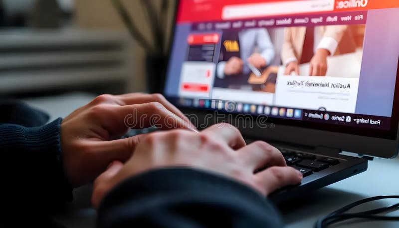A Person Typing on a Laptop Computer at Work Stock Illustration ...