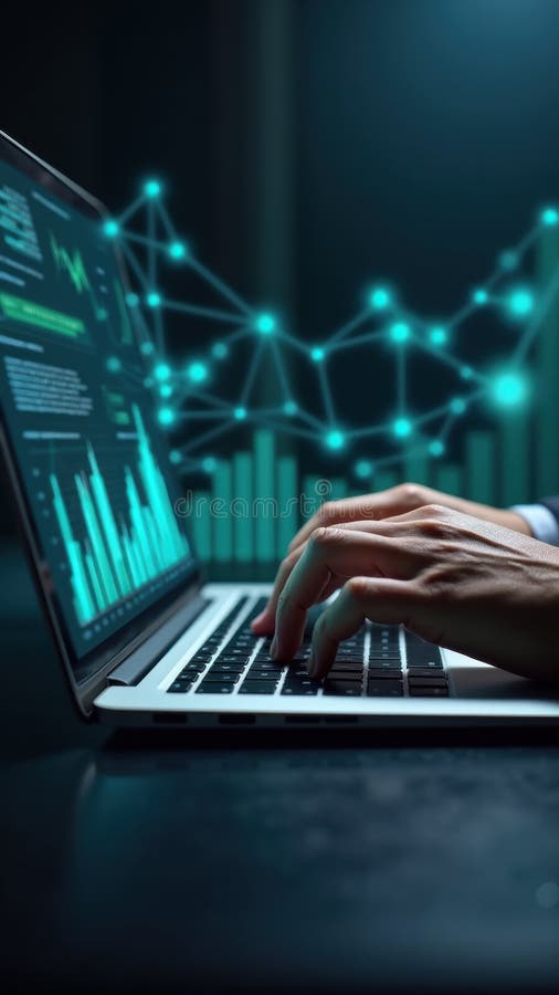 Person is Typing on a Laptop with a Graph on the Screen Stock Image ...