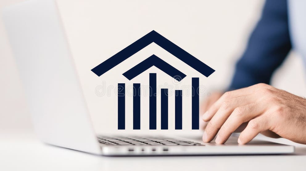 A Person Typing on a Laptop with a Growth Chart Graphic Stock ...