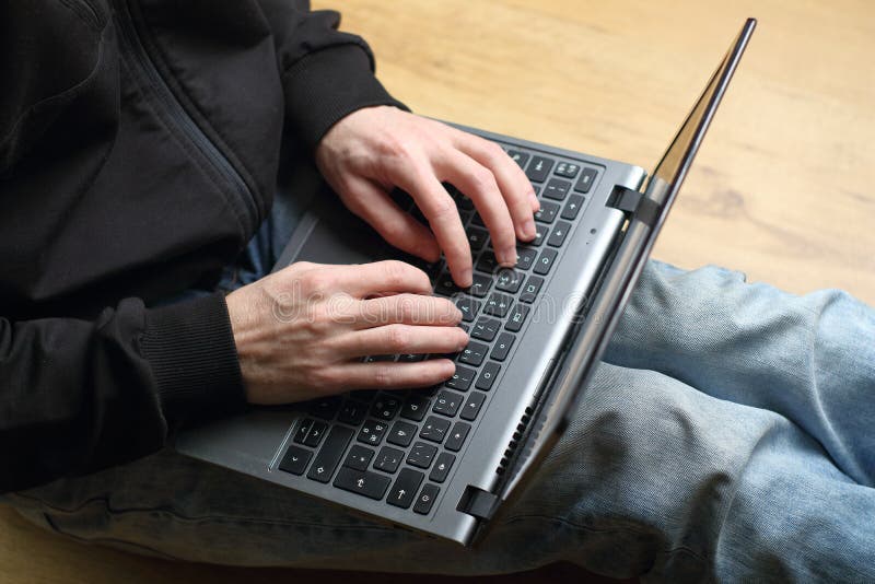 Person is typing stock image. Image of glasses, laptop - 269224785