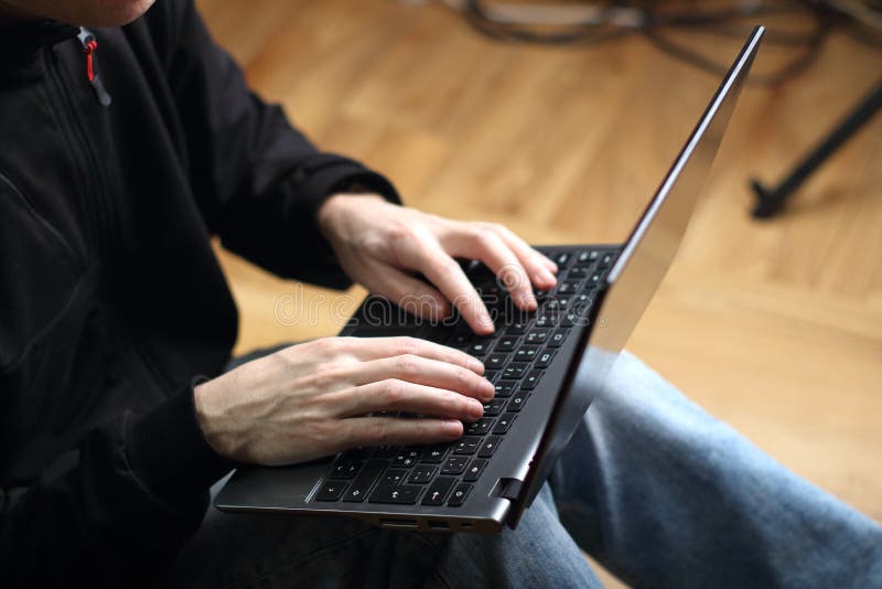 Person is typing stock image. Image of saveable, laptop - 269224919
