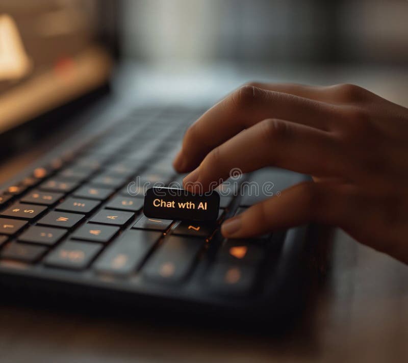Person Typing on a Laptop Keyboard with the Words "Chat with AI ...
