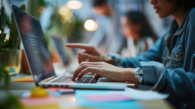 Person is Typing on a Laptop with Lines of Code Visible on the Screen ...