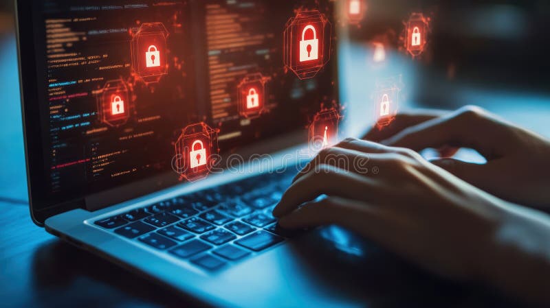 Person Typing on Laptop with Array of Electronic Devices. Generative Ai ...