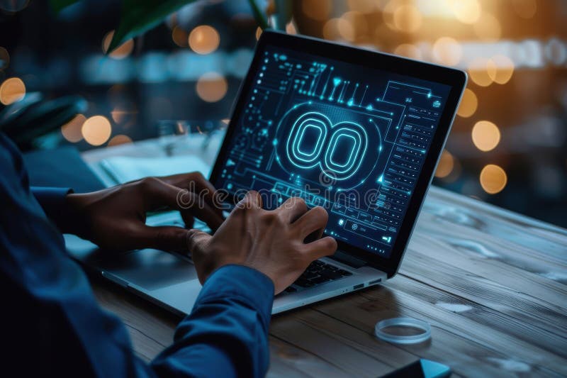 Person Typing on a Laptop with a Lock Symbol on the Screen ...