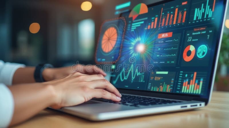 Person is Typing on a Laptop with a Screen Displaying a Graph Stock ...