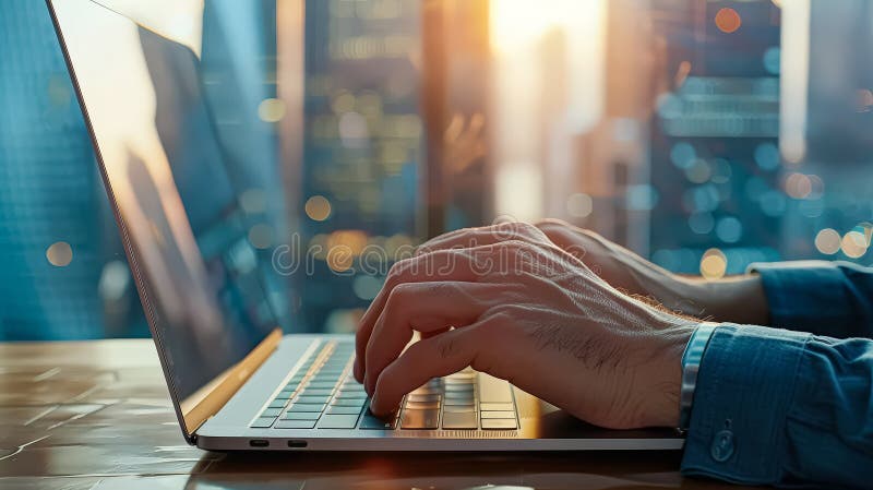A Person is Typing on a Laptop with a Screen Displaying a Graph. Stock ...