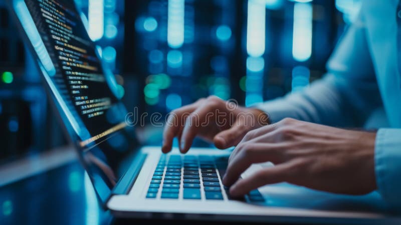Person is Typing on a Laptop with a Screen Displaying Lines of Code ...