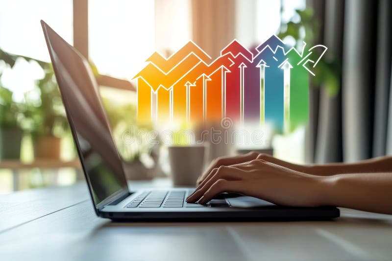 Person Typing on Laptop with Smart Tech Icons, Highlighting Business S ...