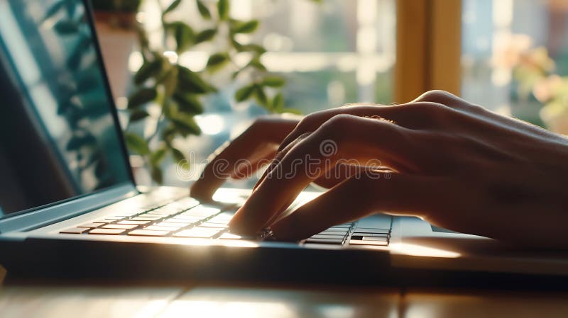 Person Typing on Laptop on Table. Generative AI Stock Illustration ...