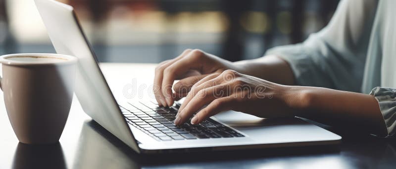 Person Typing on Laptop at Table, Productivity and Technology Stock ...