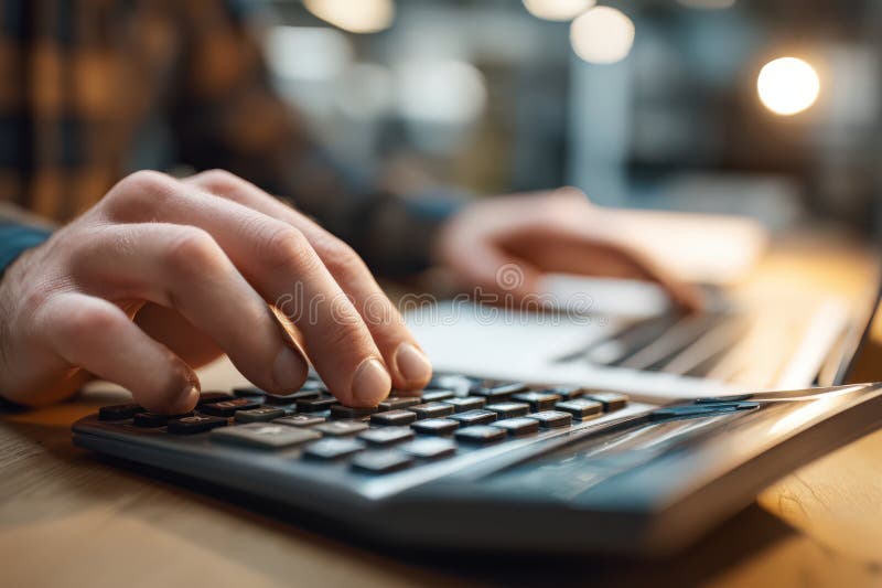 A Person is Typing on a Laptop while Using a Calculator Stock Photo ...